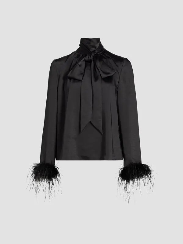 TOCCIN Veronica Feather-cuff Textured Satin Blouse - Jet