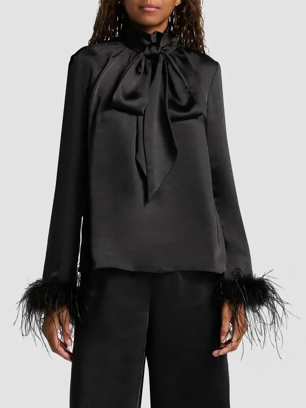 TOCCIN Veronica Feather-cuff Textured Satin Blouse