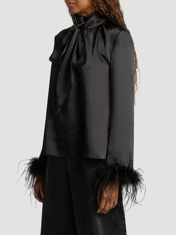 TOCCIN Veronica Feather-cuff Textured Satin Blouse