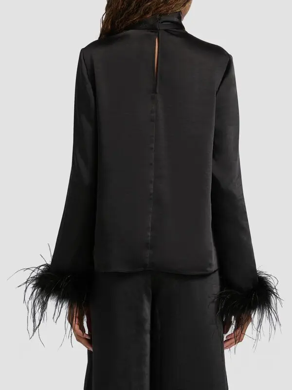 TOCCIN Veronica Feather-cuff Textured Satin Blouse