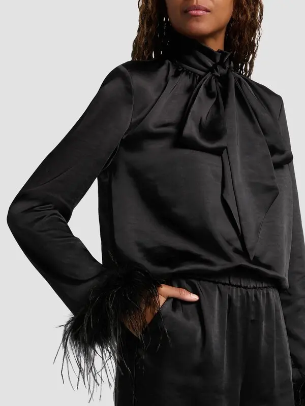 TOCCIN Veronica Feather-cuff Textured Satin Blouse