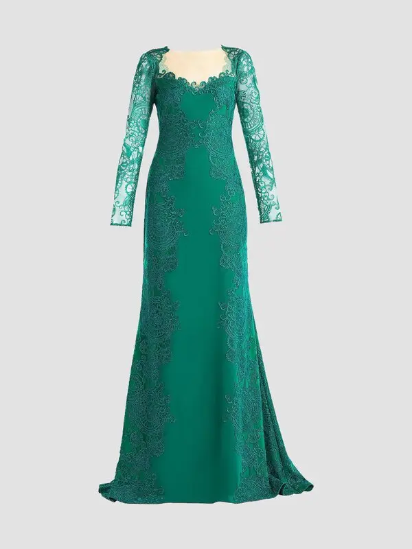 Tadashi Shoji Lace-embroidered Illusion Gown - Emerald