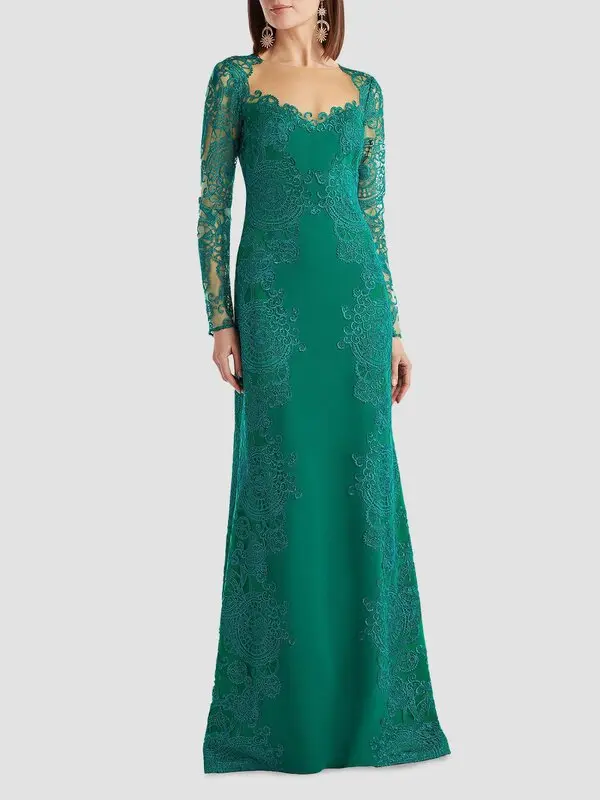 Tadashi Shoji Lace-embroidered Illusion Gown