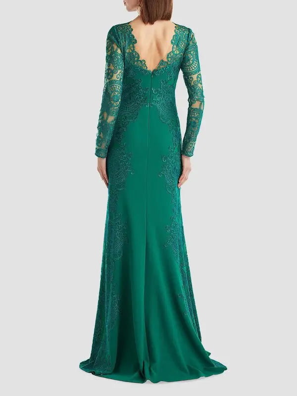 Tadashi Shoji Lace-embroidered Illusion Gown