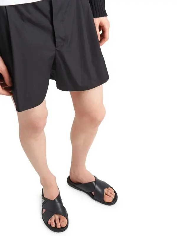 Prada Leather Crisscross Slides