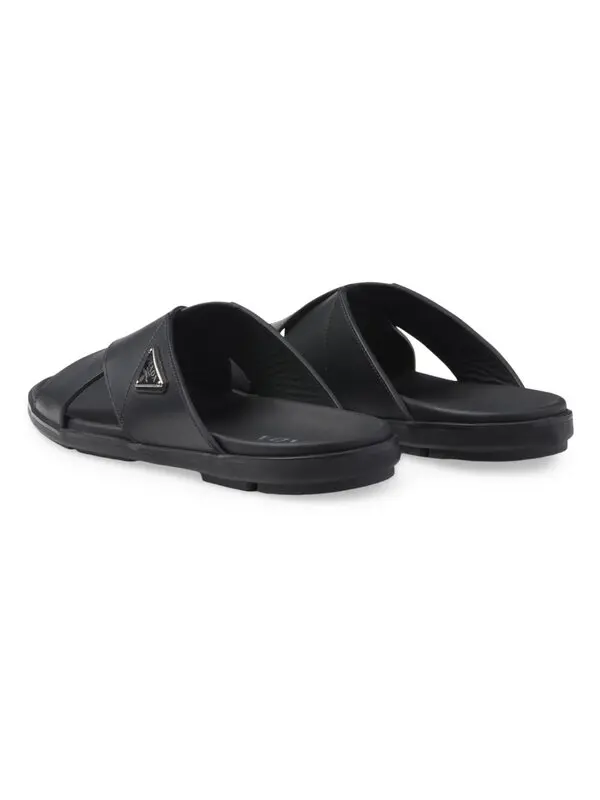 Prada Leather Crisscross Slides