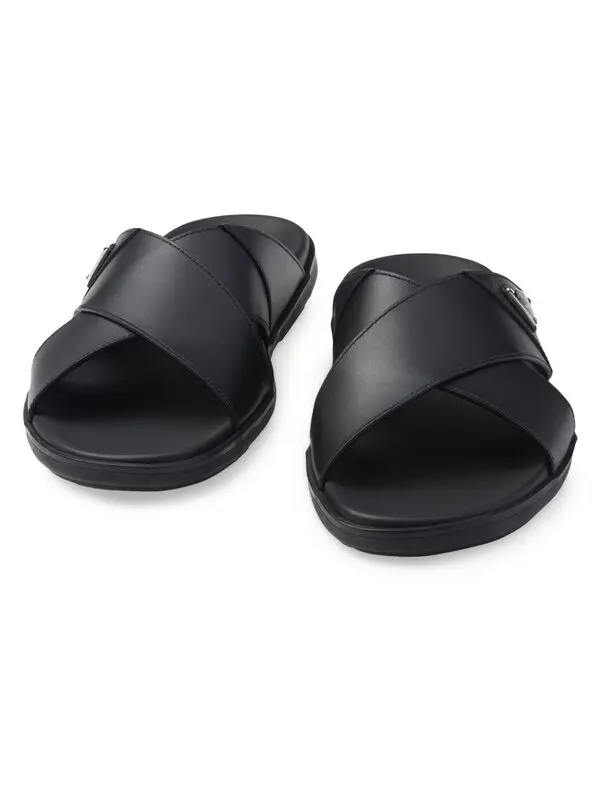 Prada Leather Crisscross Slides