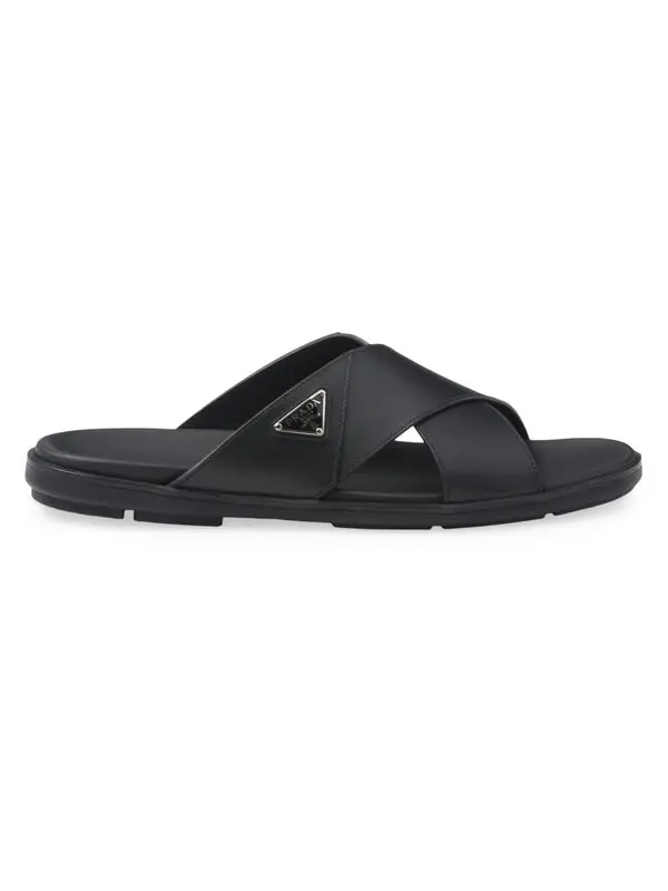 Prada Leather Crisscross Slides
