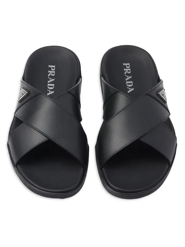Prada Leather Crisscross Slides