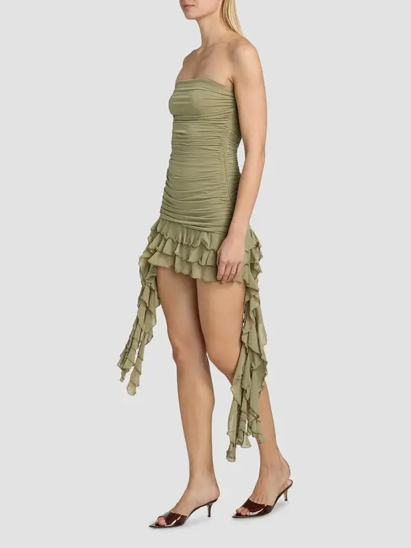 Ronny Kobo Ginara Ruched Ruffled Strapless Minidress