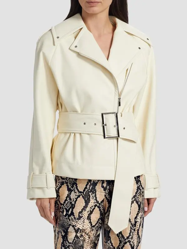 TOCCIN Faux Leather Belted Biker Jacket
