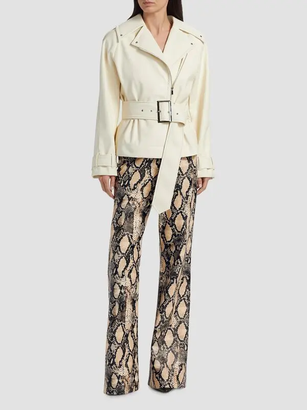 TOCCIN Faux Leather Belted Biker Jacket