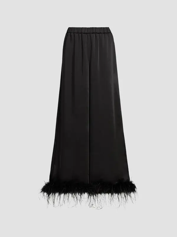TOCCIN Auggie Feather-cuff Textured Satin Pants