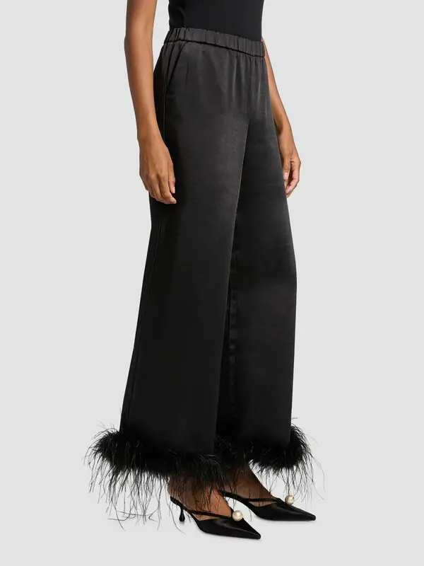 TOCCIN Auggie Feather-cuff Textured Satin Pants