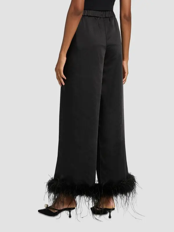 TOCCIN Auggie Feather-cuff Textured Satin Pants