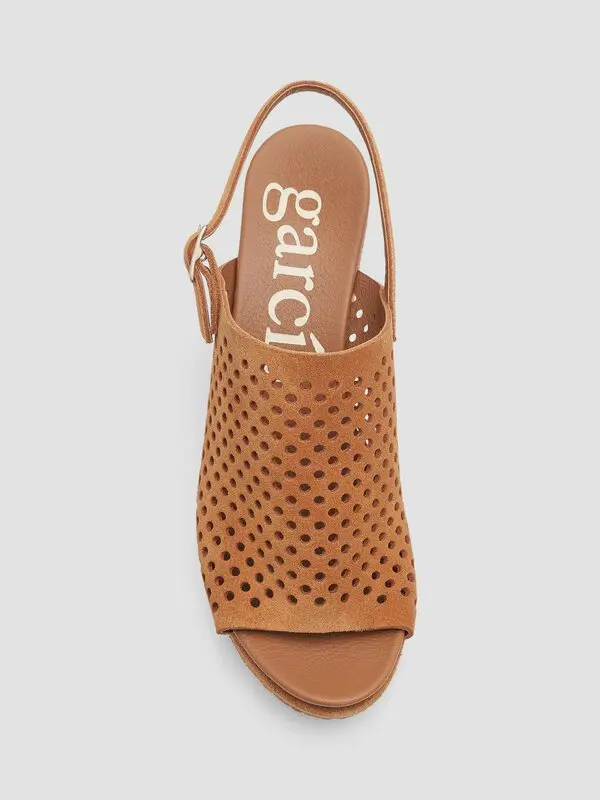 PEDRO GARCIA Alvara Perforated 65mm Suede Wedge Mules - Adobe Castoro