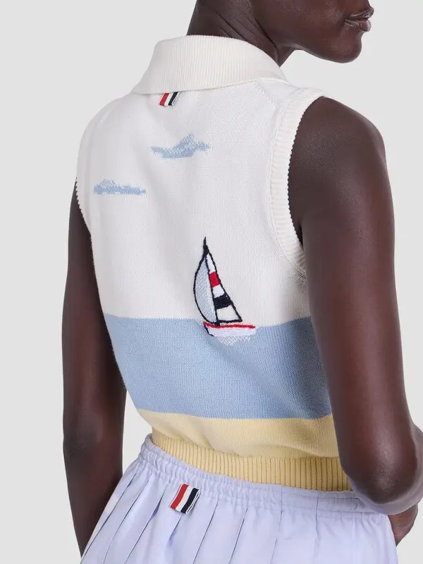 Thom Browne Embroidered Nantucket Intarsia Sleeveless Polo Sweater