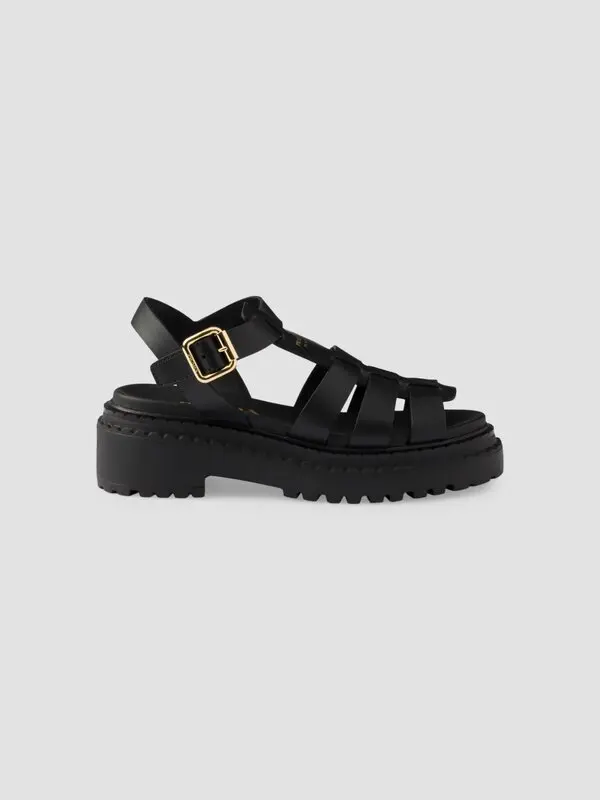 Prada Leather Fisher Sandals - Black