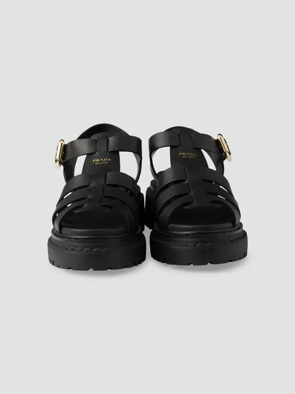 Prada Leather Fisher Sandals - Black