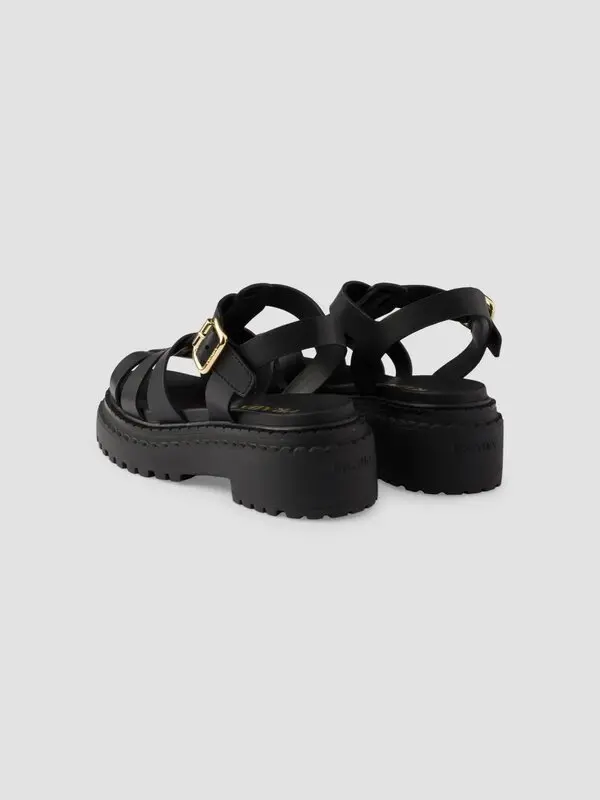 Prada Leather Fisher Sandals - Black