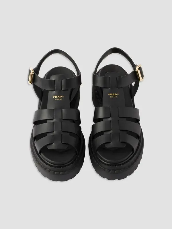 Prada Leather Fisher Sandals - Black