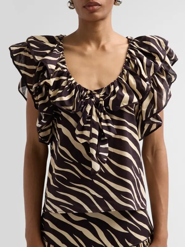 Ronny Kobo Aubrey -print Cotton Ruffle Top