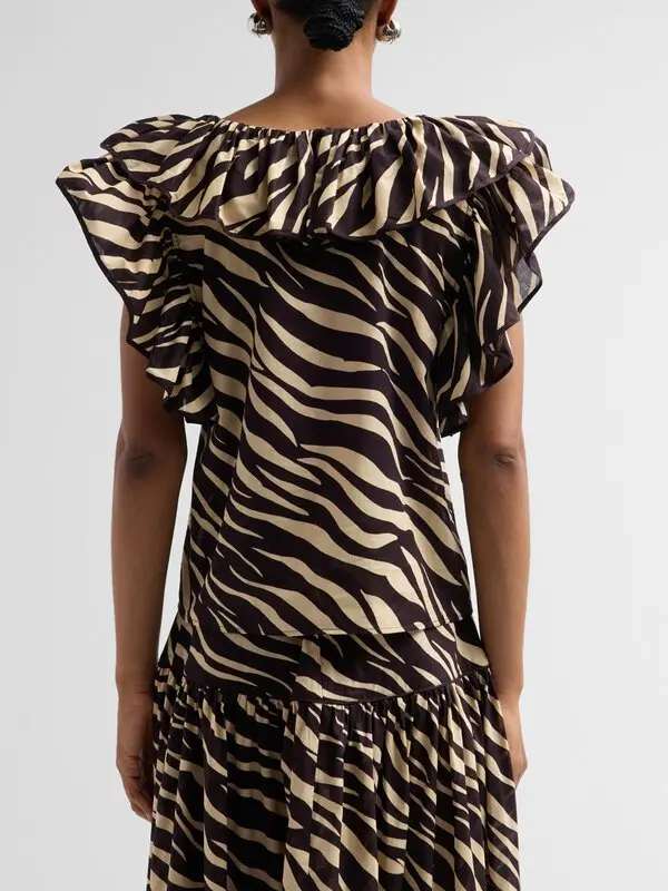 Ronny Kobo Aubrey -print Cotton Ruffle Top
