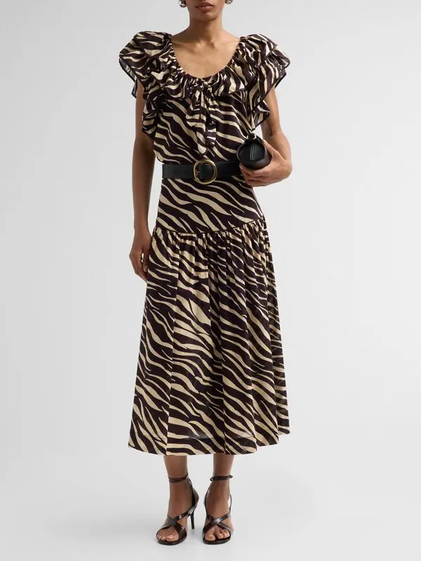 Ronny Kobo Aubrey -print Cotton Ruffle Top