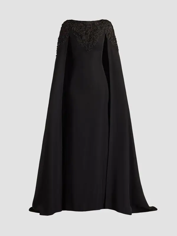 Tadashi Shoji Massaro Embroidered Cape Gown - Black