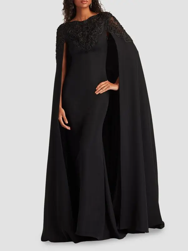 Tadashi Shoji Massaro Embroidered Cape Gown
