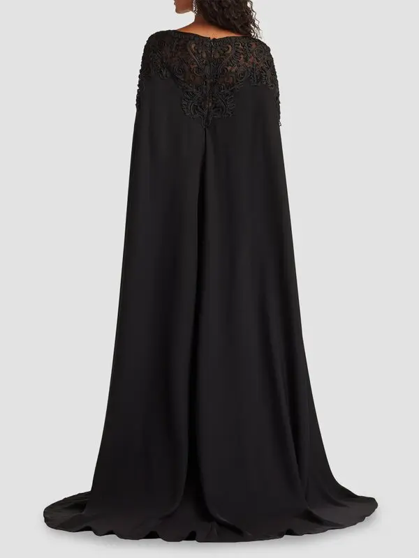 Tadashi Shoji Massaro Embroidered Cape Gown