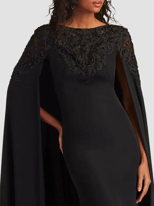Tadashi Shoji Massaro Embroidered Cape Gown