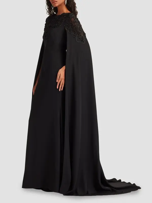 Tadashi Shoji Massaro Embroidered Cape Gown