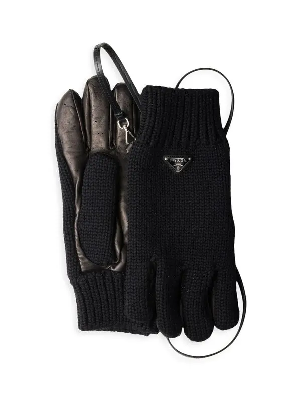 Prada Wool And Nappa Leather Gloves - Black