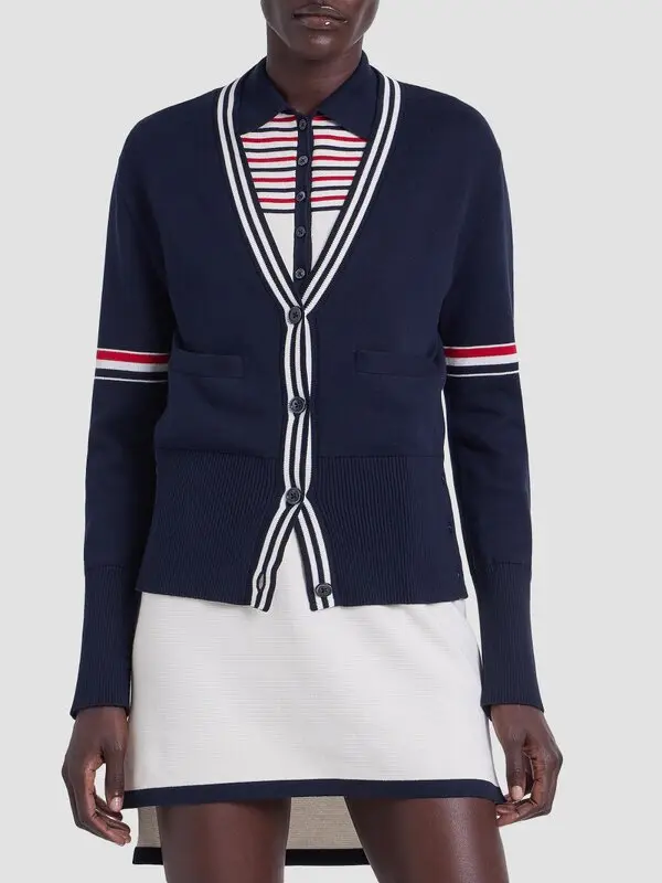 Thom Browne Sailboat Jacquard V-neck Cardigan
