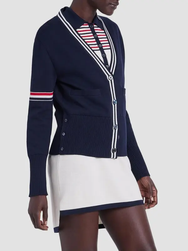 Thom Browne Sailboat Jacquard V-neck Cardigan