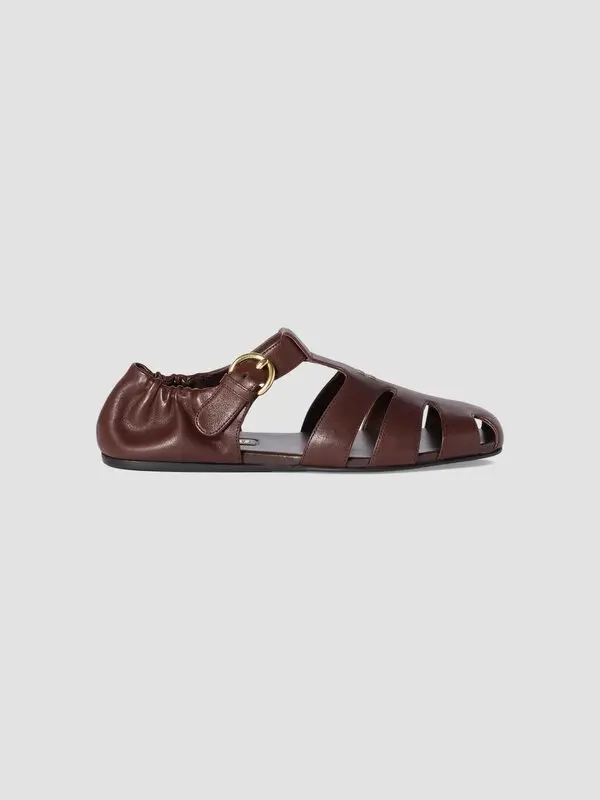 Miu Miu Ruches Nappa Leather Fisherman Sandals - Brown