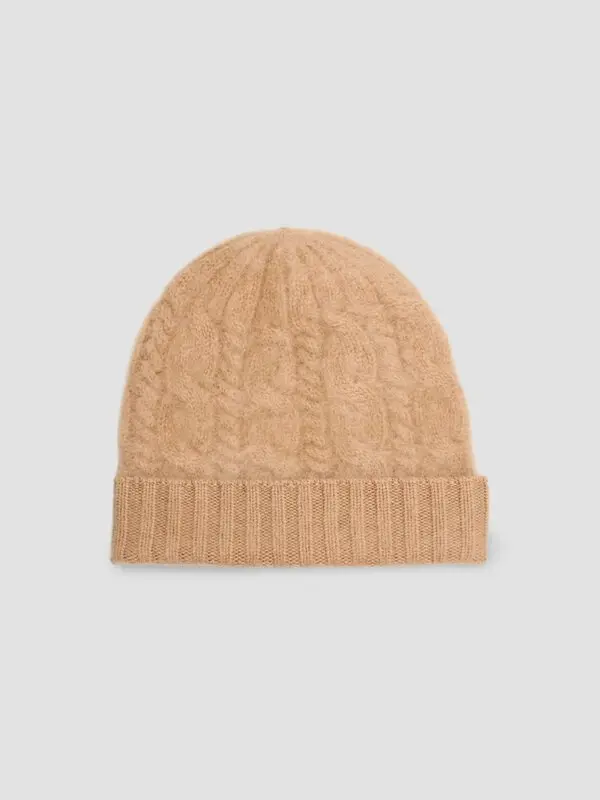 Sofia Cashmere Cable-knit Cashmere Beanie - Camel