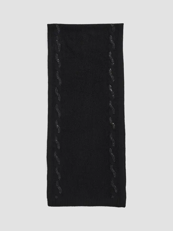 Sofia Cashmere Crystal-embellished Cable-knit Cashmere Scarf - Black