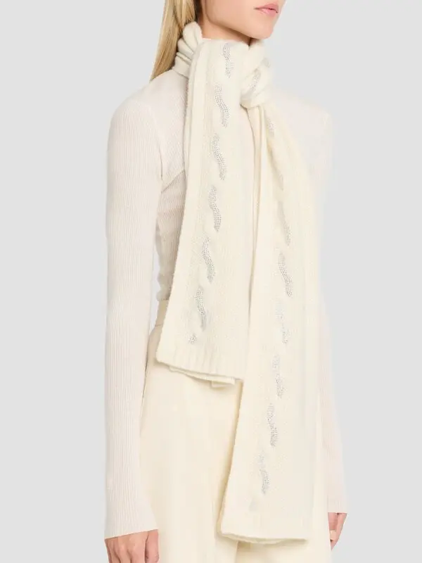 Sofia Cashmere Crystal-embellished Cable-knit Cashmere Scarf - Ivory