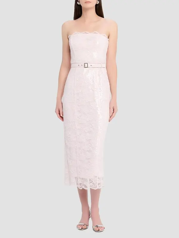 TOCCIN Vivian Strapless Belted Lace Midi-dress - Ballet