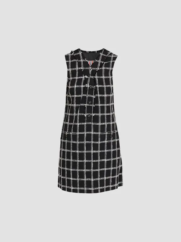 Thom Browne Windowpane Tweed Cardigen Mini Dress