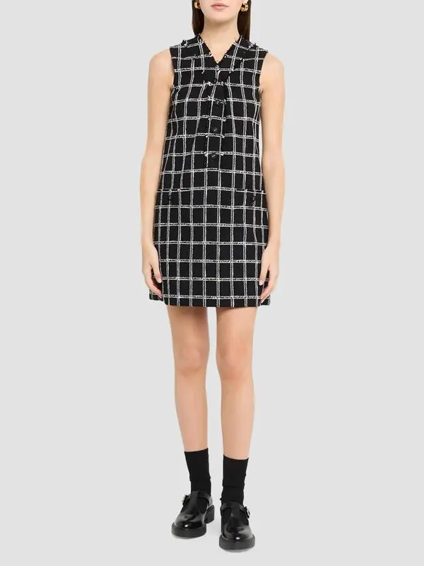 Thom Browne Windowpane Tweed Cardigen Mini Dress