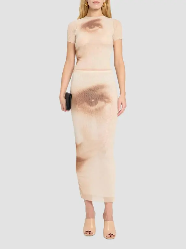 JEAN PAUL GAULTIER Face Mesh Maxi Skirt
