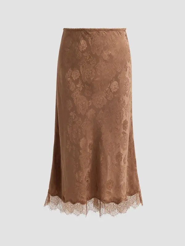Ronny Kobo Mina Floral Silk Lace-trim Skirt