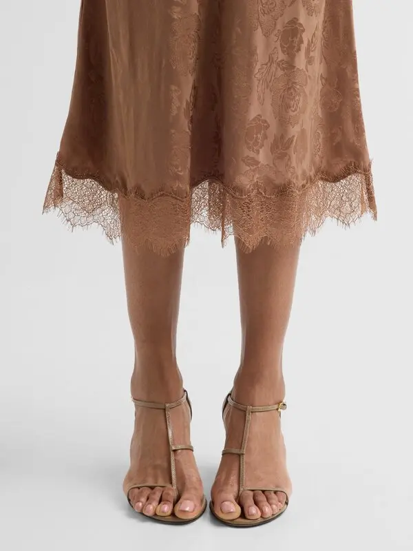 Ronny Kobo Mina Floral Silk Lace-trim Skirt