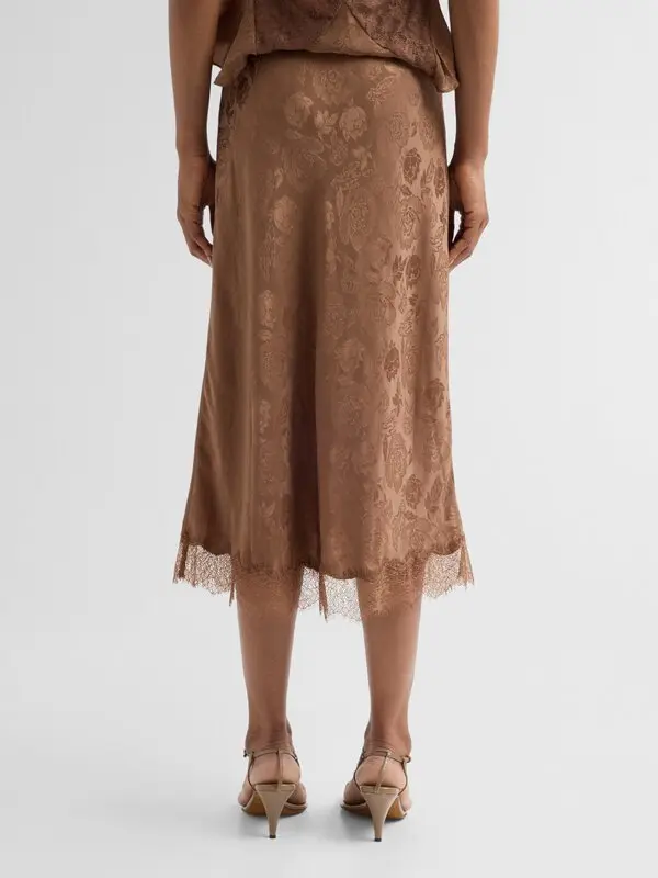 Ronny Kobo Mina Floral Silk Lace-trim Skirt