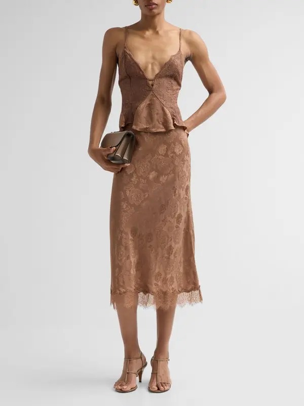 Ronny Kobo Mina Floral Silk Lace-trim Skirt