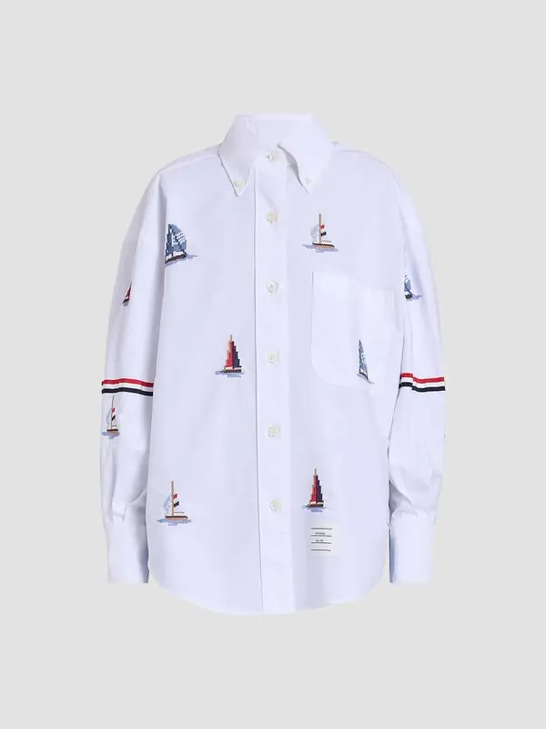 Thom Browne Embroidered Stitch Sailboats Shirt - White