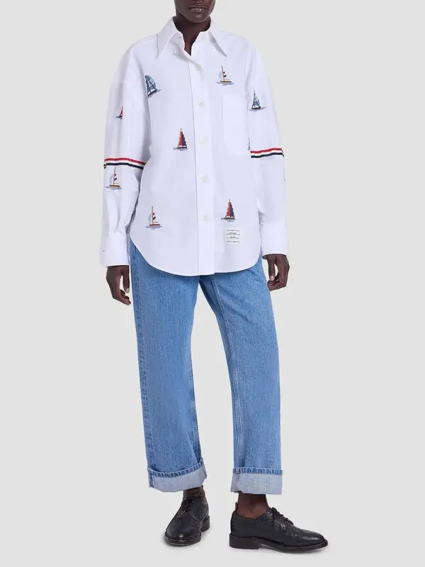 Thom Browne Embroidered Stitch Sailboats Shirt